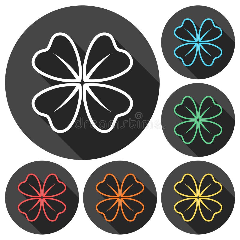 Four Leaf Clover Icons Set with Long Shadow Stock Vector - Illustration ...