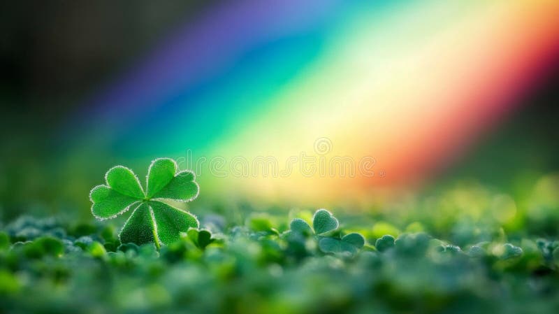 Four Leaf Clover Illuminated by a Vibrant Rainbow Stock Illustration ...