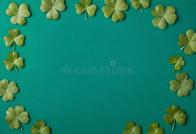 Four Leaf Clover Leaves Arranged in a Square Frame on a Green ...