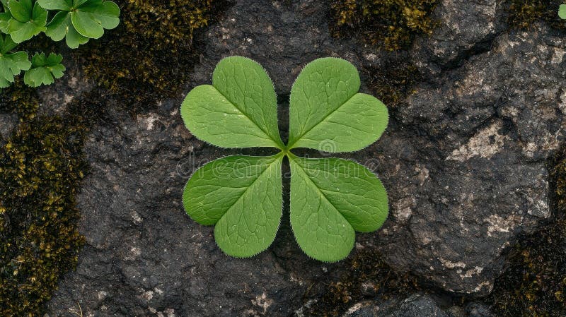 Four-leaf Clover on a Mossy Rock Stock Illustration - Illustration of ...
