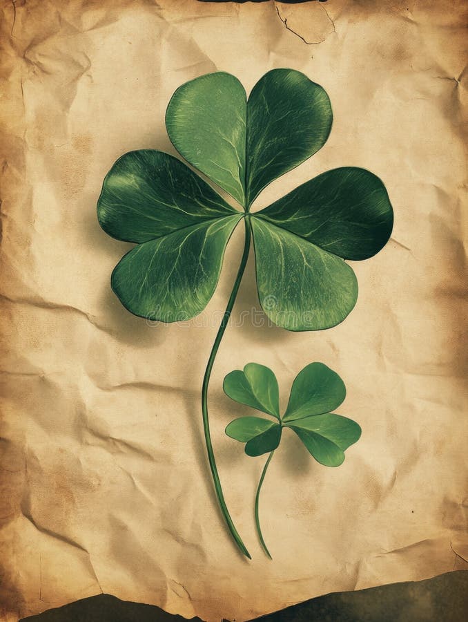 Four-Leaf Clover on Paper, stock image. Image of nature - 373312149