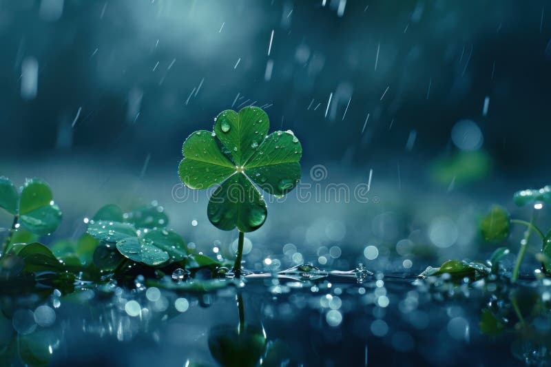 Four-leaf Clover in the Rain Stock Illustration - Illustration of rain, beauty: 303247422