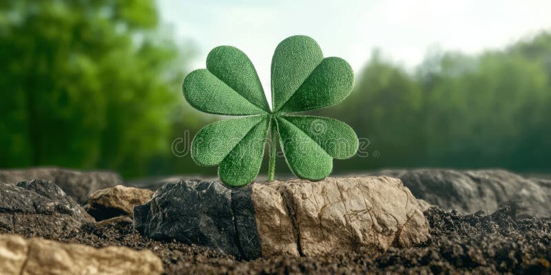Four Leaf Clover on a Rock in Nature. Stock Illustration - Illustration ...