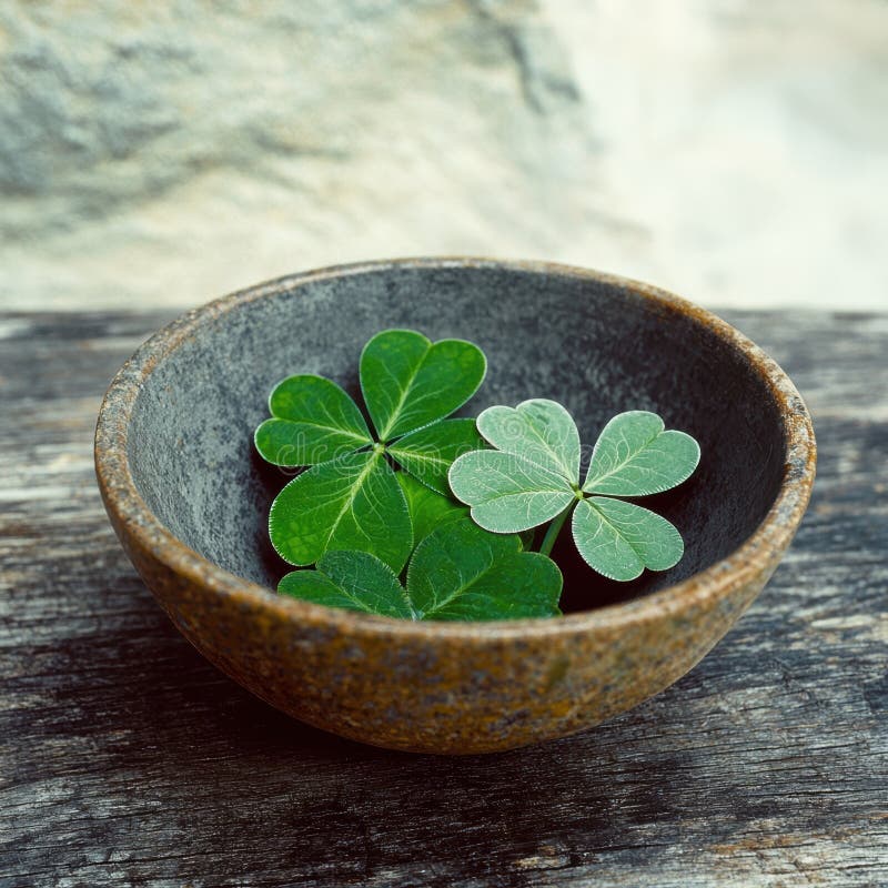 Four-leaf Clover in Rustic Bowl Stock Illustration - Illustration of ...