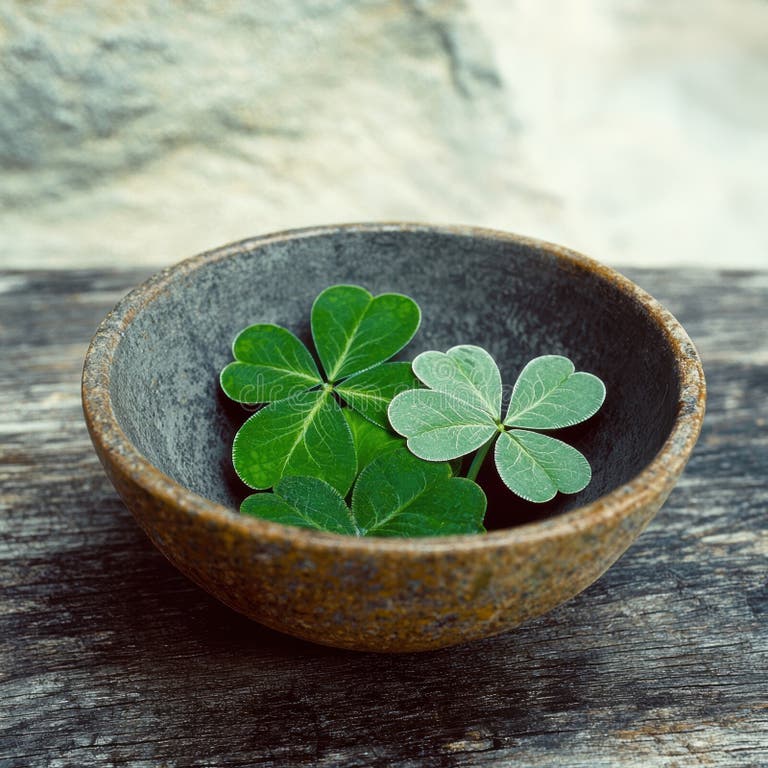 Four-leaf Clover in Rustic Bowl Stock Illustration - Illustration of ...