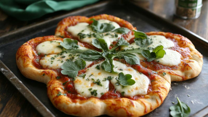 Four Leaf Clover Shaped Pizza with Mozzarella and Parsley Stock ...