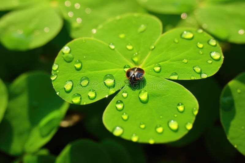 Four-leaf Clover with a Small Ladybug on One Leaf Stock Illustration ...