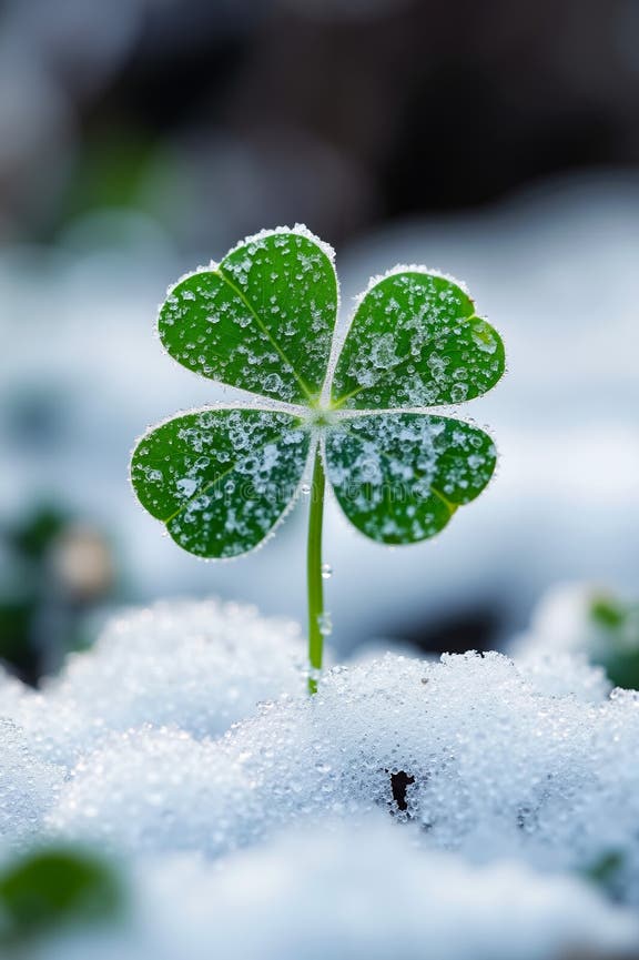 A Four Leaf Clover in the Snow Covered Ground Stock Illustration ...