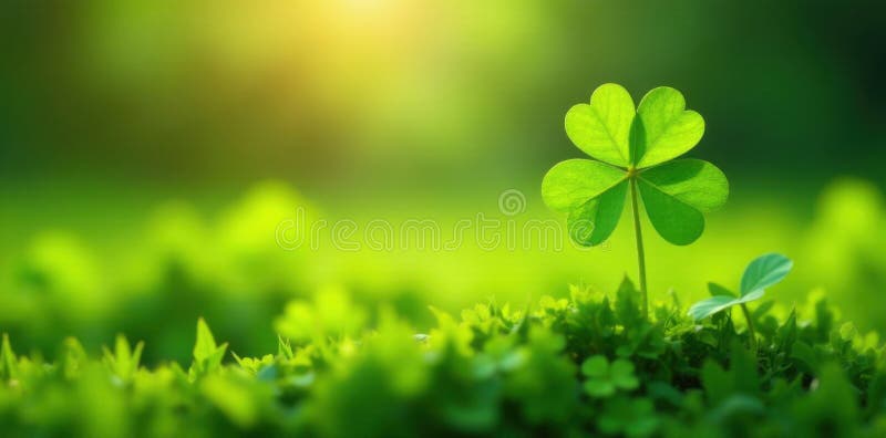 Four-leaf Clover Sprouting from a Lush Meadow Landscape with Soft ...