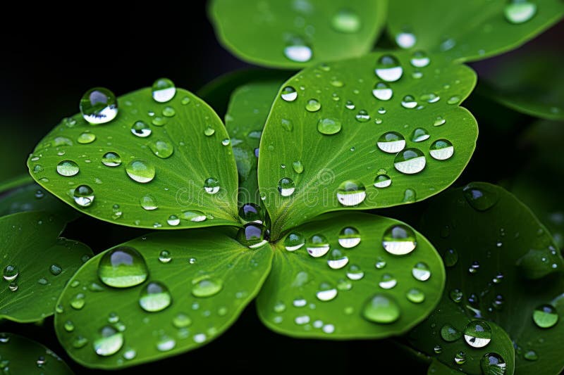 Four Leaf Clover with Water Droplets Stock Illustration - Illustration ...