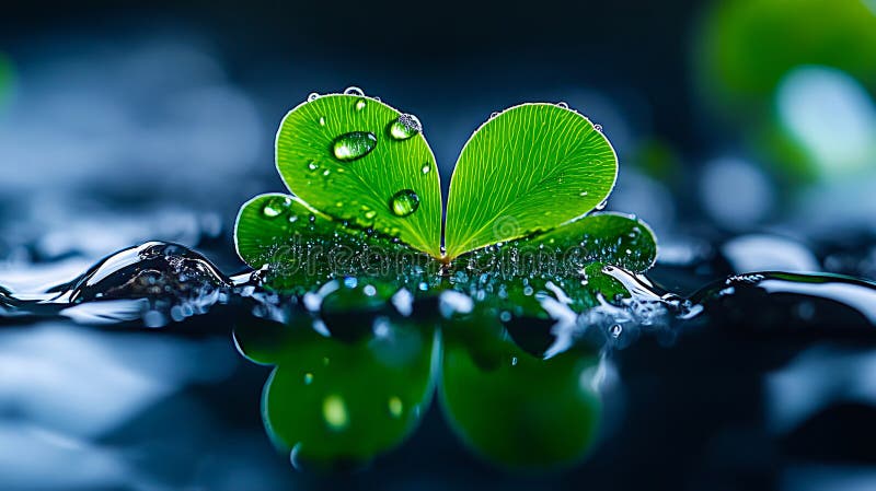 A Four Leaf Clover with Water Droplets on it Stock Photo - Image of ...