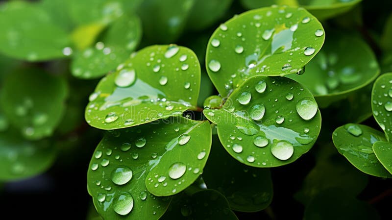 Four Leaf Clover with Water Droplets Stock Illustration - Illustration ...
