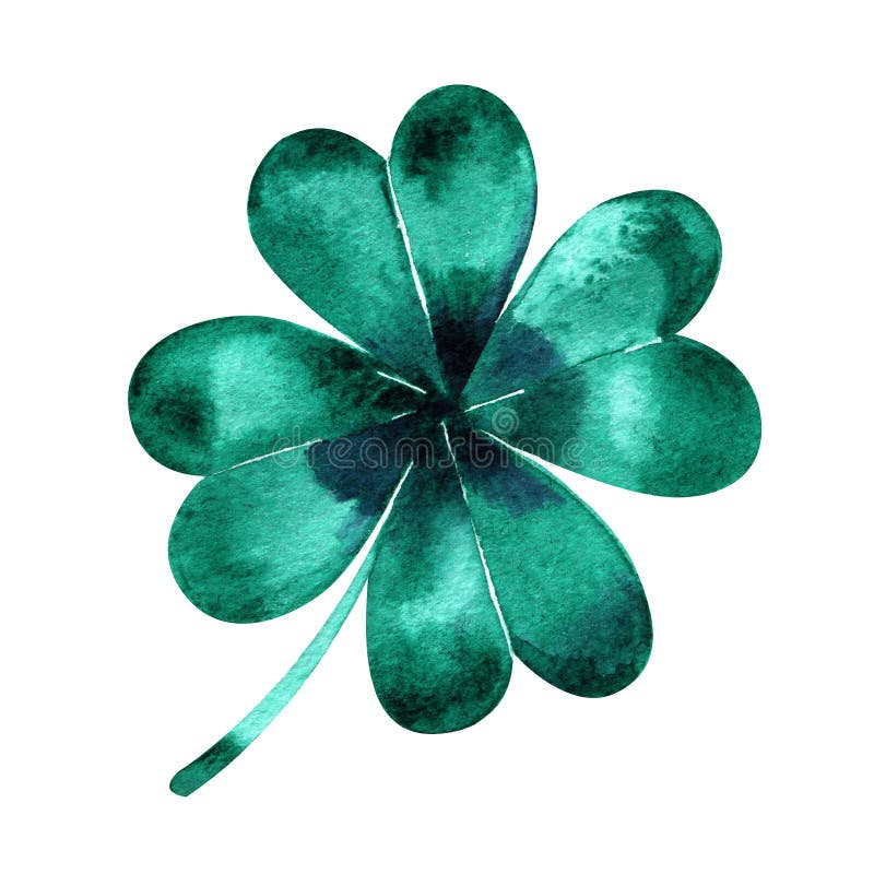 Four-leaf Clover. Watercolor Illustration on White Background. Stock ...
