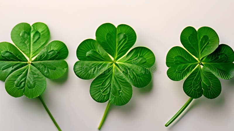 Four Leaf Clovers On White Background Realistic Natural Leaves Natural Background Little Green