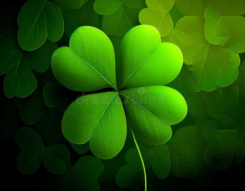 Four-leaf Realistic Lucky Clover Leaf on Dark Background. Art ...