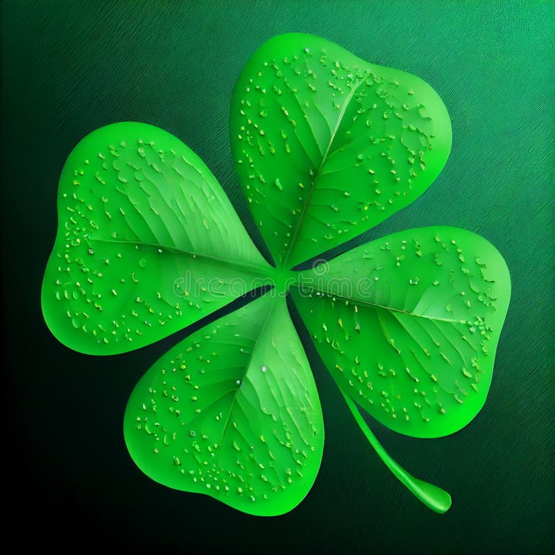 Four-leaf Realistic Lucky Clover Leaf on Dark Background. Art ...