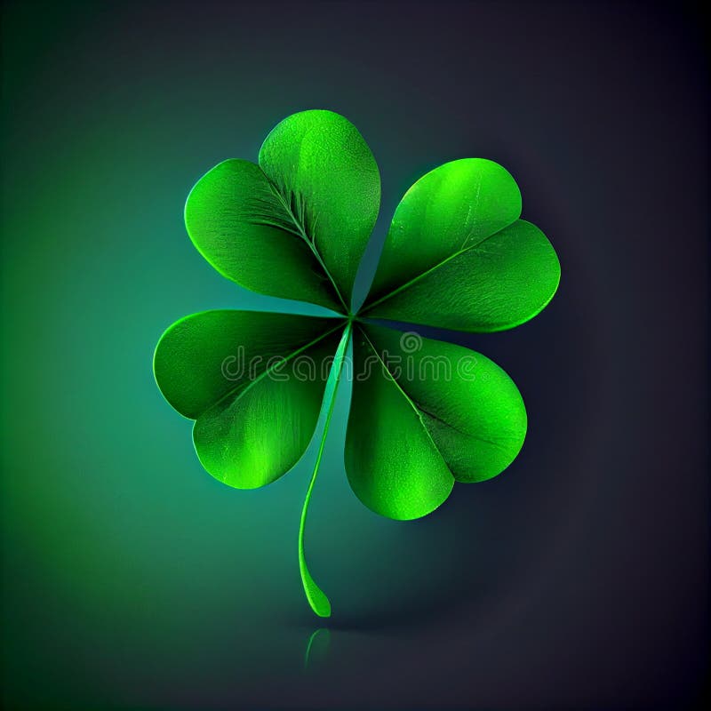 Four-leaf Realistic Lucky Clover Leaf on Dark Background. Art ...