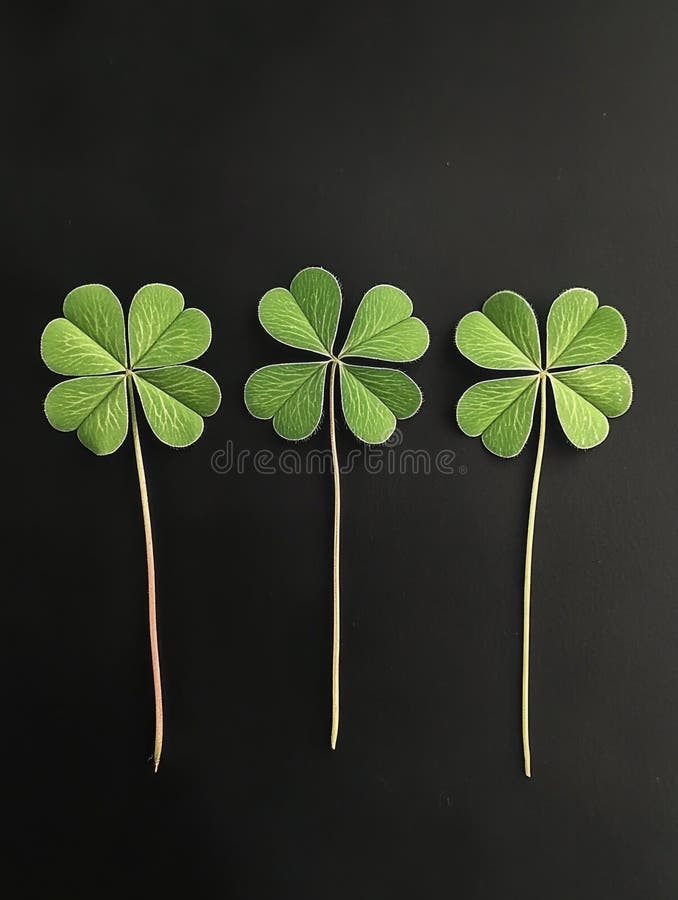 Four-leafed Clovers on Black Background Stock Image - Image of clover ...