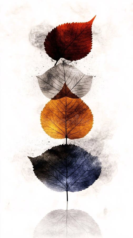 Four Leaves Stacked Vertically with Different Colors on a White ...