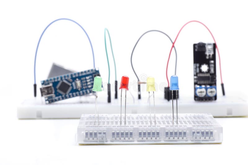 Four leds arduino stock photo. Image of isolated, cathode - 151340318