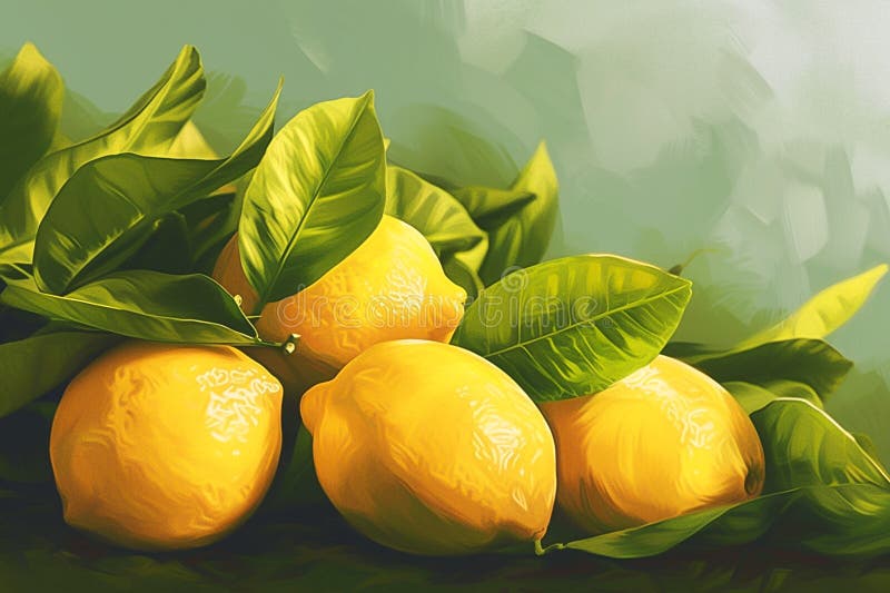 Four Lemons Sitting on a Branch with Leaves Stock Illustration ...