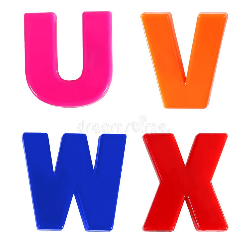 Four Letters Written in Multicolored Plastic Kids Letters Stock Image ...