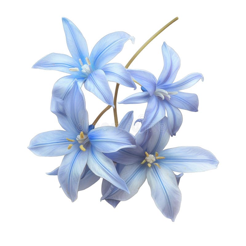 Four Light Blue Flowers with Yellow Centers and Thin Stems Stock Photo ...