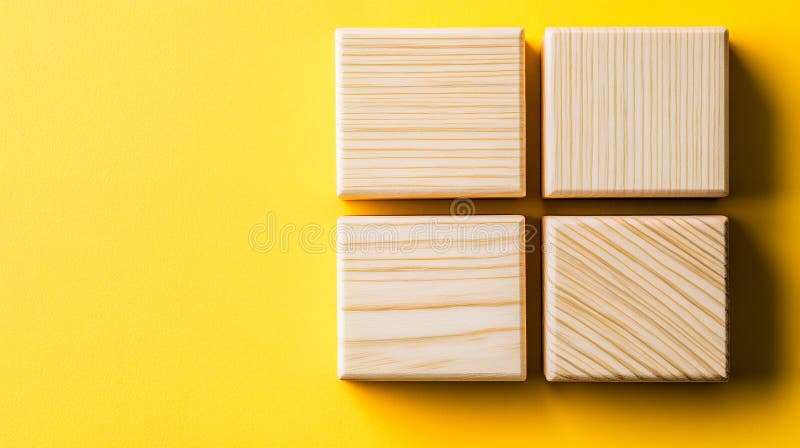 Four Light Wooden Blocks on Yellow Background Simple Minimalist Design ...