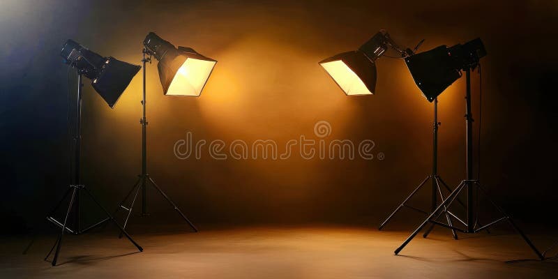 Four Lights are on a Dark Background Stock Image - Image of studio ...