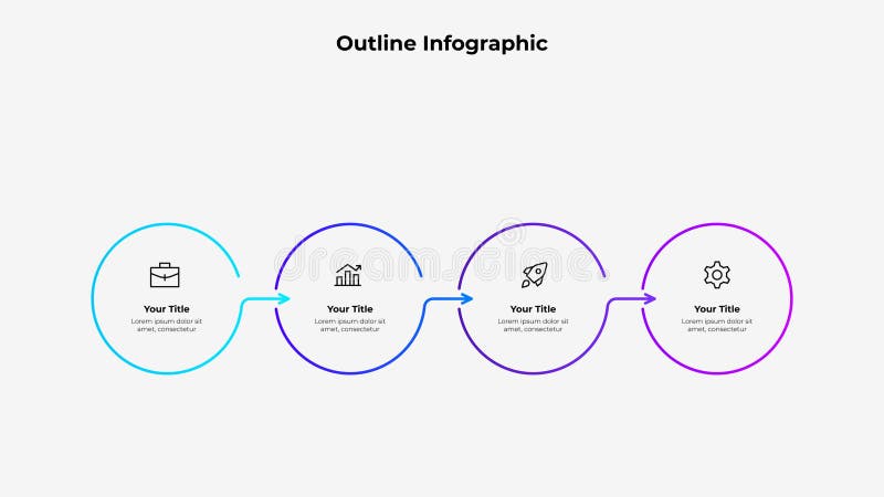 Four Line Circle Elements in Horizontal Row for Infographic and ...