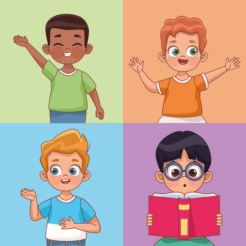 Four Little Boys Characters Stock Vector - Illustration of children ...