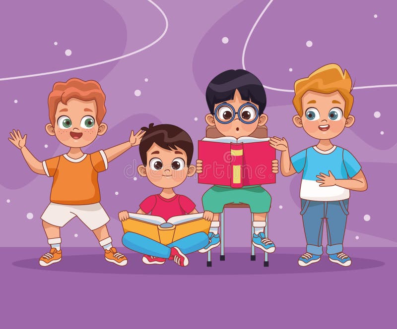 Four Little Boys Characters Stock Vector - Illustration of happy ...