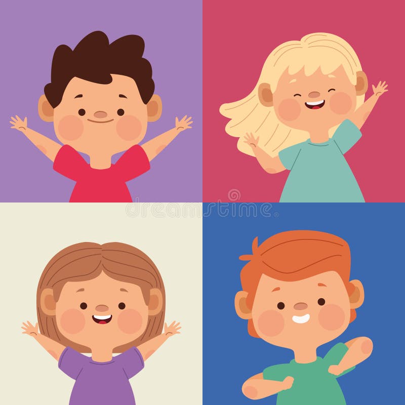 Four Little Kids Characters Stock Vector - Illustration of characters ...