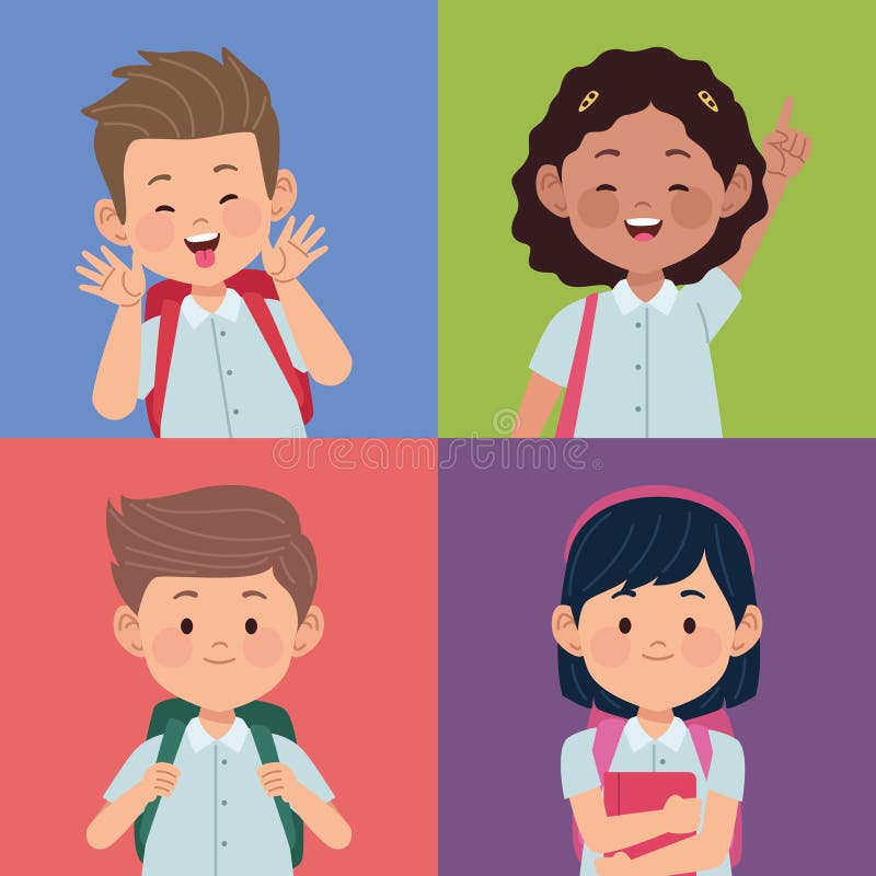 Four little students kids stock vector. Illustration of education ...
