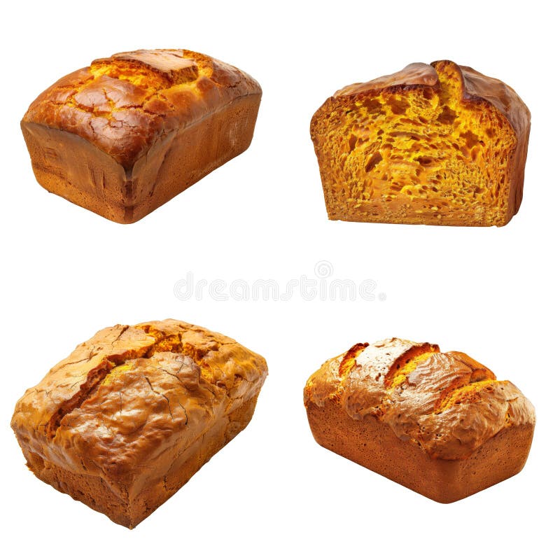 Four Loaves of Golden Brown Bread, Different Perspectives Stock Photo ...