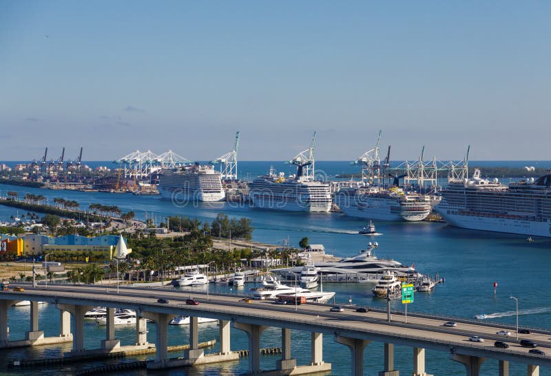 Four Cruise Ships in Port of Miami Stock Image - Image of architecture ...
