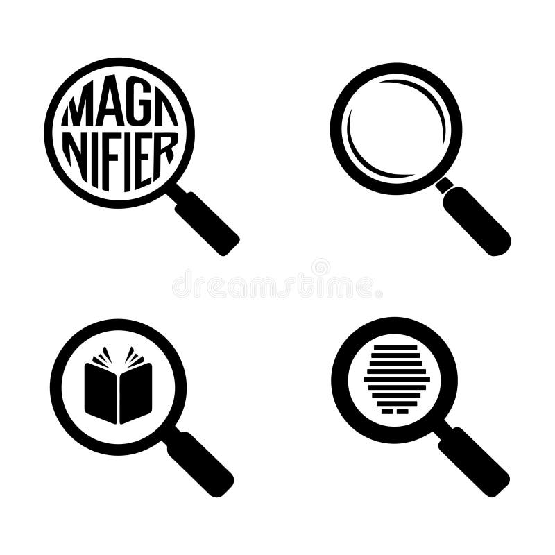 Four Magnifying Glass Icons with Different Subjects Stock Vector ...
