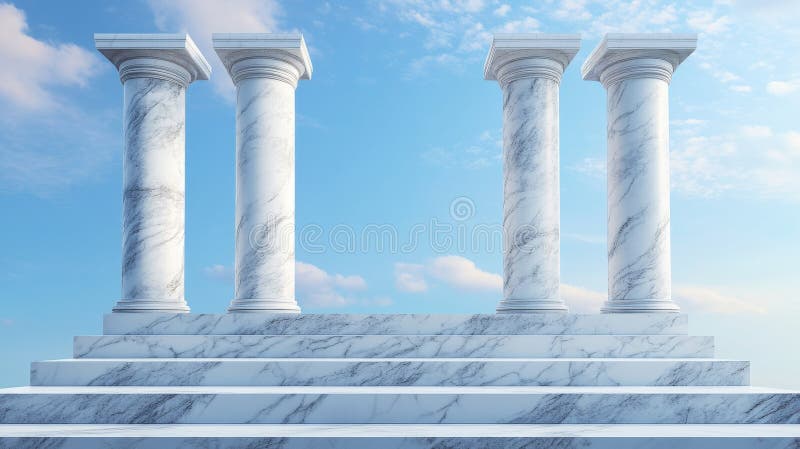 Four Marble Columns on Steps, Sky Background, Classical Architecture ...