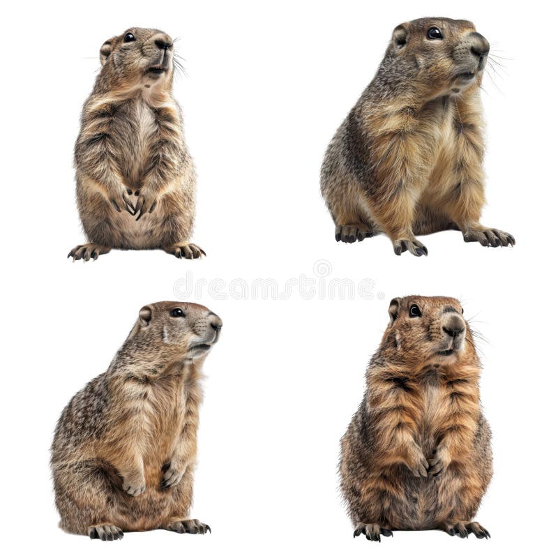 Four Marmots Sitting on White Background Stock Image - Illustration of ...