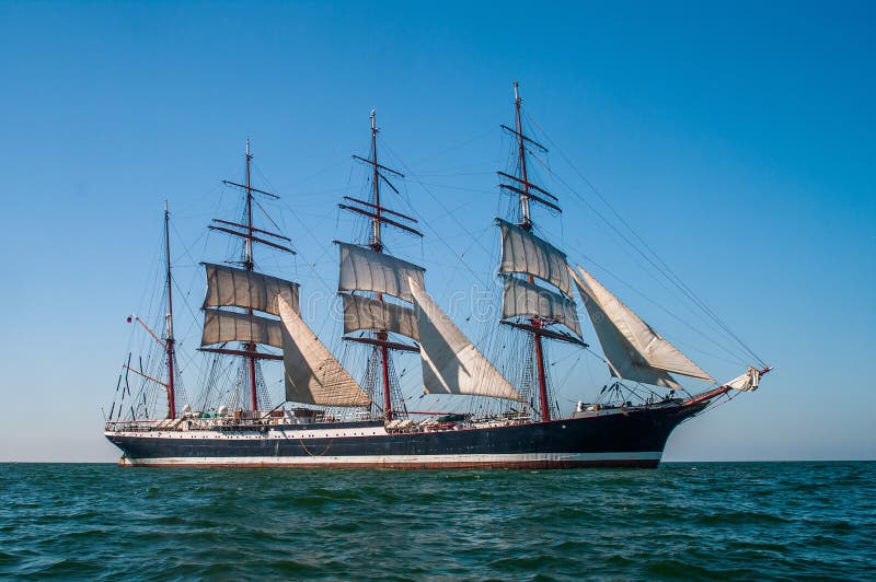 Four-masted Barque Right Side View Stock Photo - Image of vacation ...