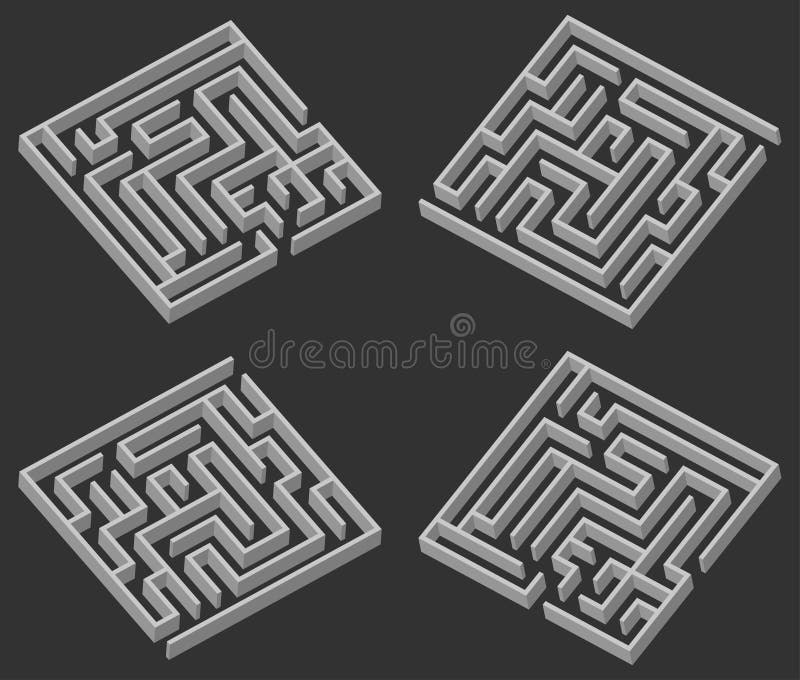 Set of Four Maze Game Templates with Answers Stock Vector ...