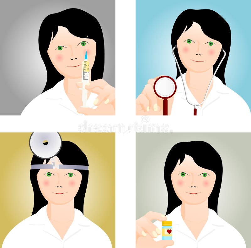 Four Medical Icons with a Young Doctor Stock Vector - Illustration of ...