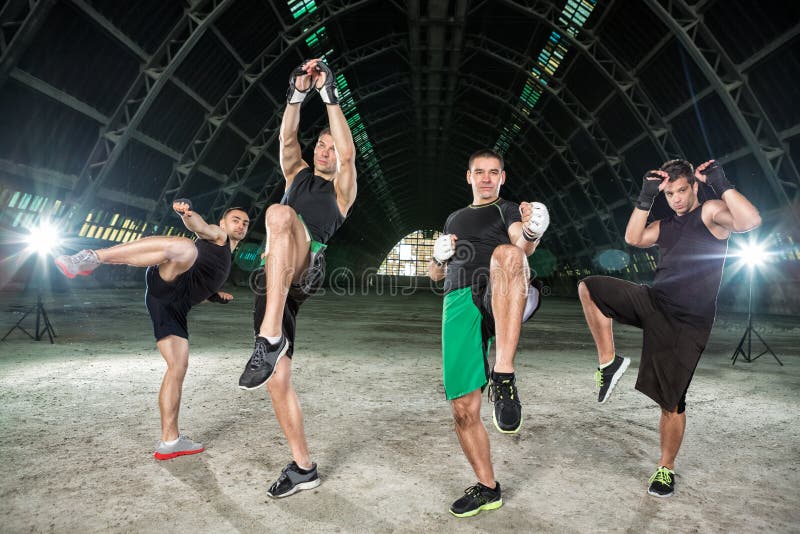 Four Men Practicing Kick Box Stock Photo - Image of black, design: 52533972