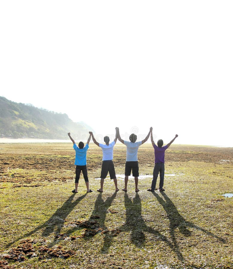Four Mens with Open Arms Enjoying Stock Photo - Image of energy ...