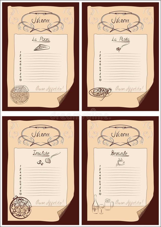 Four menus stock vector. Illustration of cuisine, pasta - 22135354