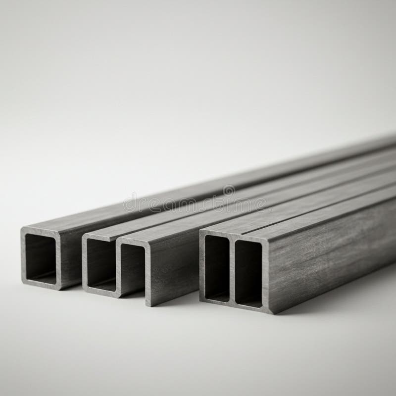 Four Metal Rectangular Hollow Sections with Sharp Edges, Likely Steel ...