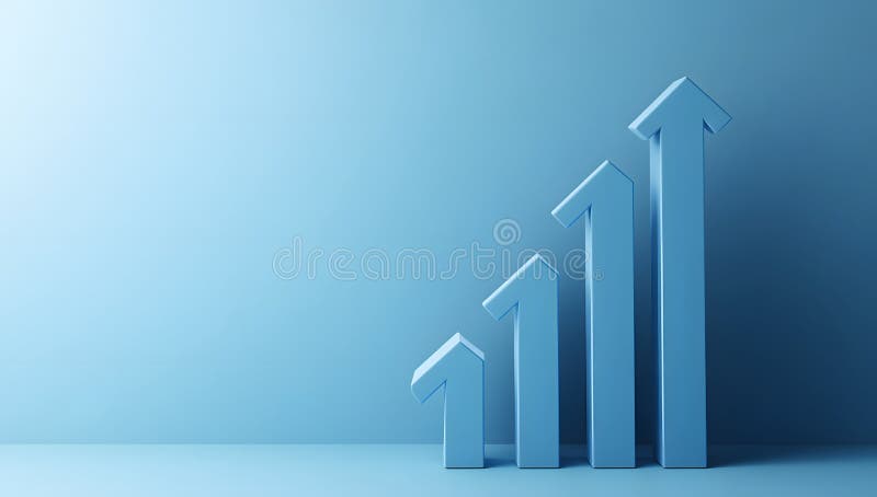 Four Metallic Arrows Pointing Upward on Gradient Blue Background ...