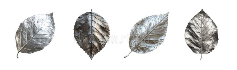 Four Metallic Leaves, Varying in Shades of Silver, are Arranged in a ...
