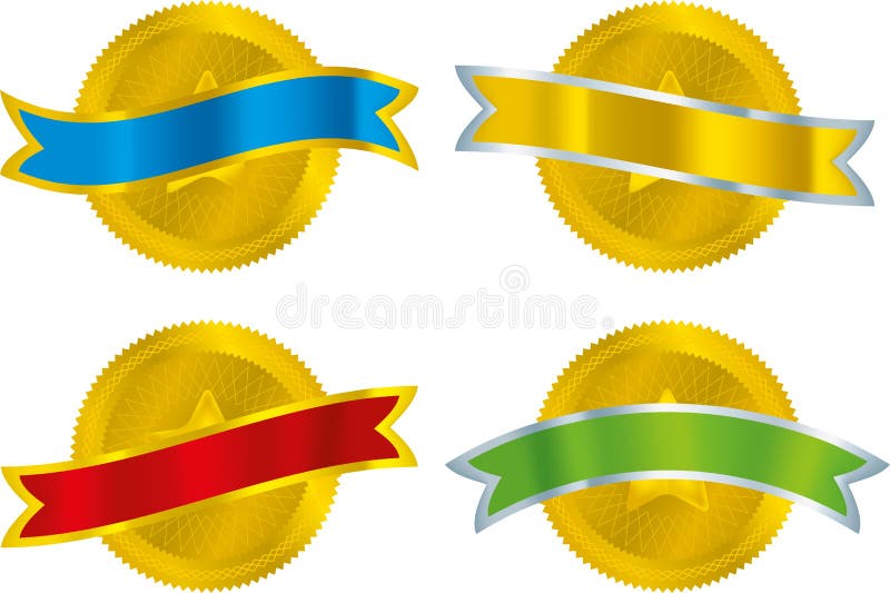 Four Metallic Seals with Colored Ribbons in Various Colors Stock ...