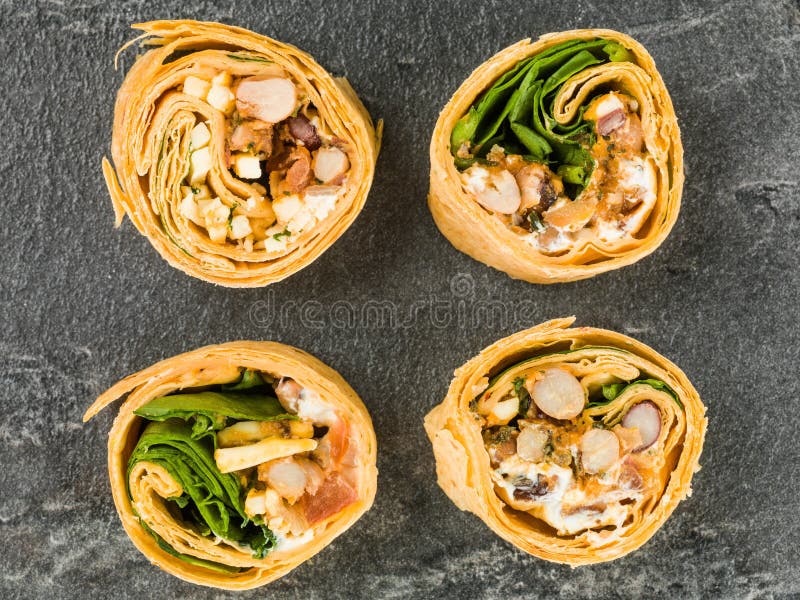 Four Mexican Style Three Bean Vegetarian Wrap Stock Photo - Image of ...